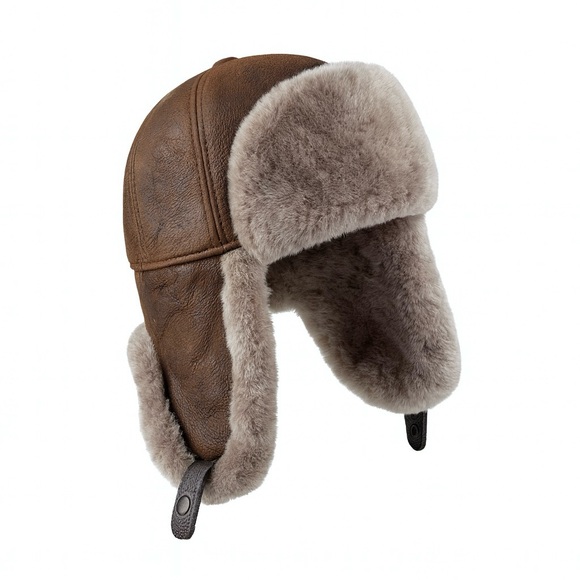 Lukkiu | Accessories | Real Shearling Sheepskin Leather Trapper Hat ...